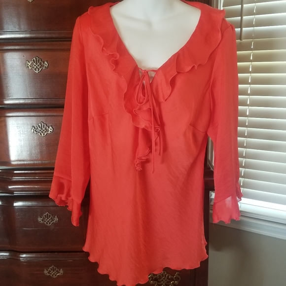 new directions | Tops | Silky Orange Ruffle Top L | Poshmark